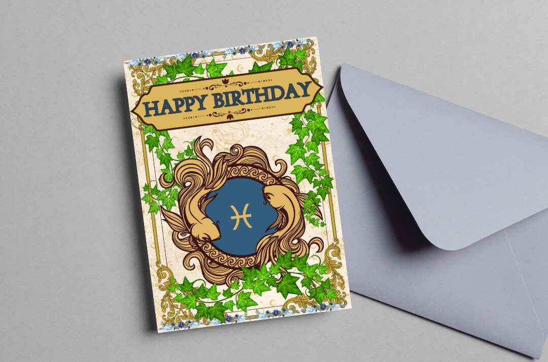Pisces Birthday Card | Printable Birthday Card | Zodiac Birthday Day ...