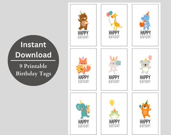 Kids Happy Birthday Gift Tags, Instant Download, Printable, Digital ...