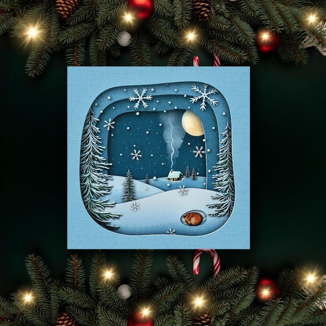 Snowy Field Christmas Card Frameable Hand Drawn Festive Greeting - Etsy