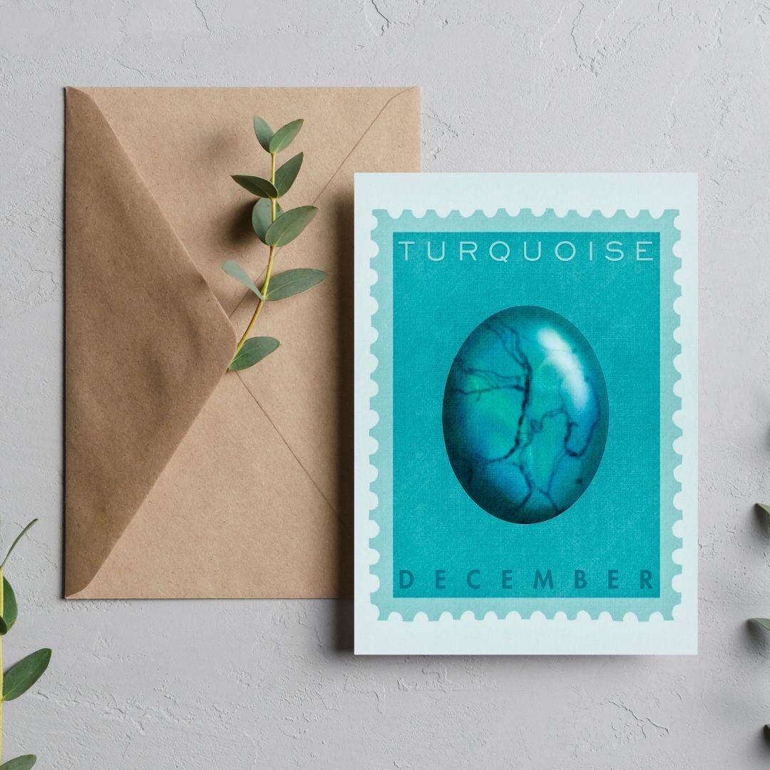 December Turquoise Birthstone Card: Frameable Hand-drawn Gemstone Card ...