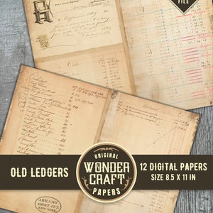 Scrapbook, Junk Journal Pages, Old Ledgers, Ledger, Letter Size, Papers ...