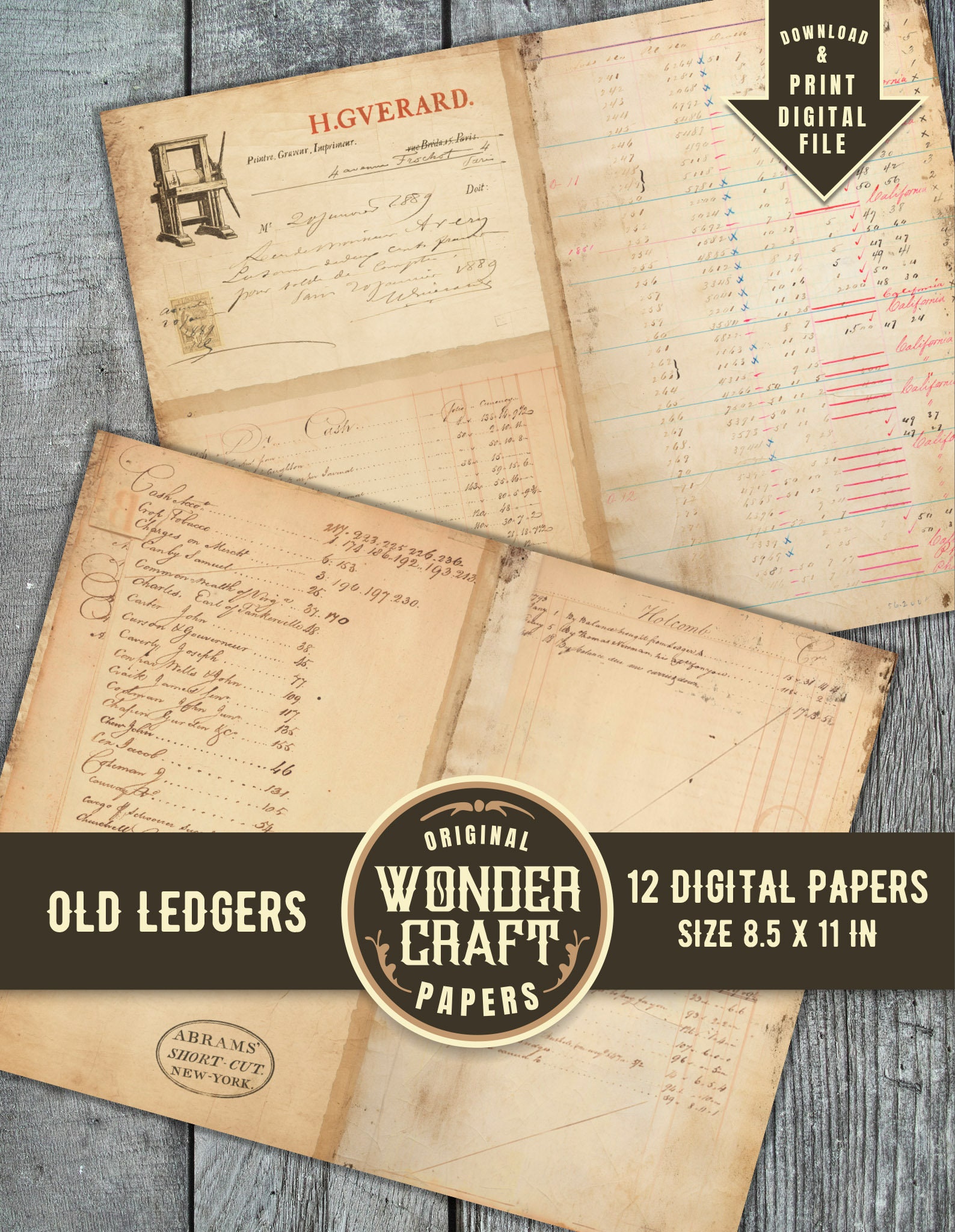 Scrapbook, Junk Journal Pages, Old Ledgers, Ledger, Letter Size, Papers ...