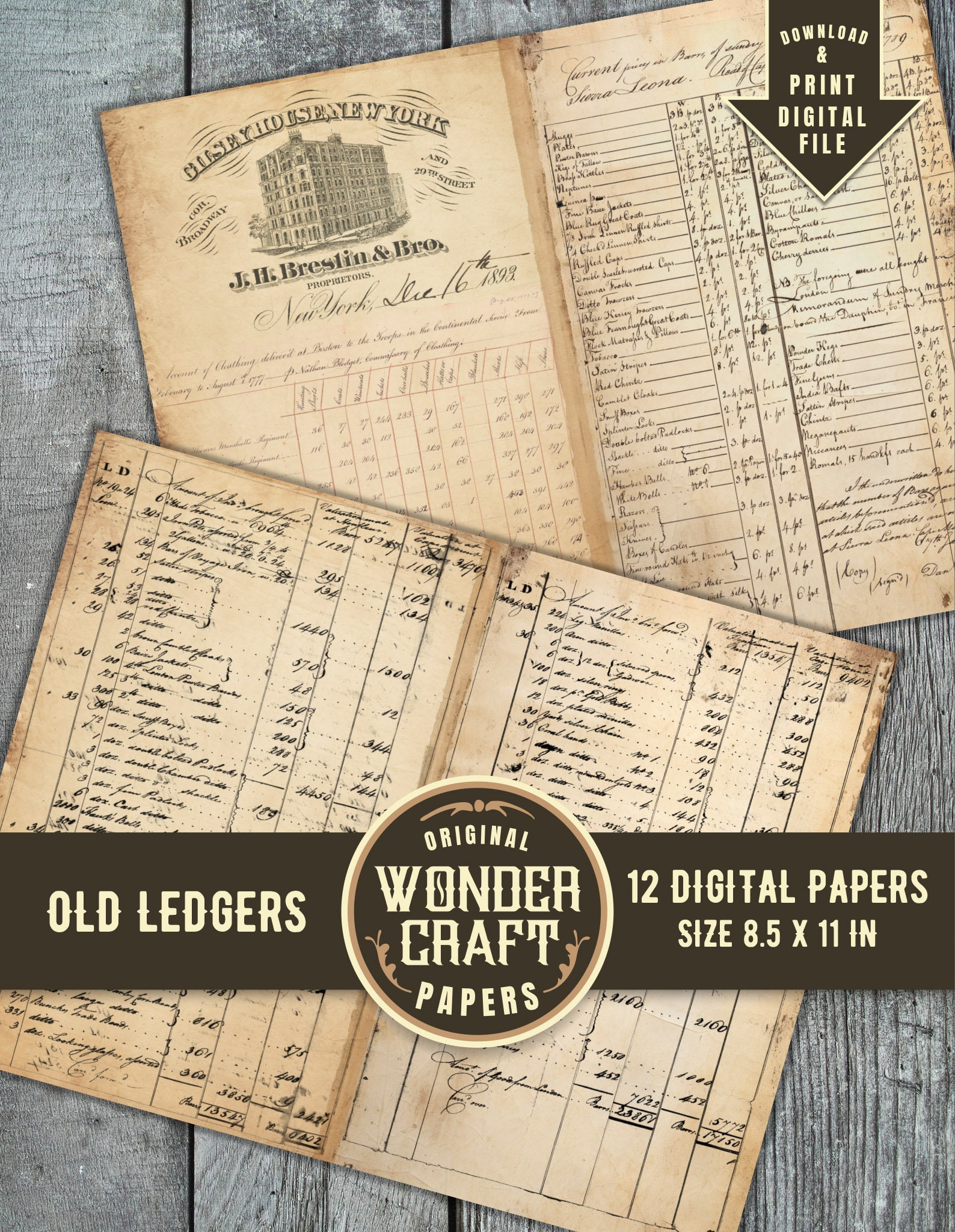 Scrapbook, Junk Journal Pages, Old Ledgers, Ledger, Letter Size, Papers ...