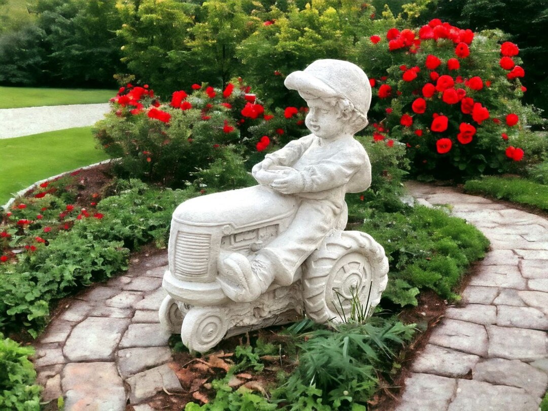 Boy on Tractor Stone Memorial Child on Tractor Figure Boy Statue Boy ...