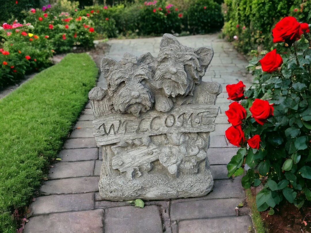 Yorkie Welcome Two Yorkies Welcome Figure Welcome Rock Garden Statue ...