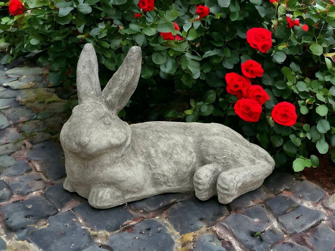 Large Rabbit Bunny Statue Ears up Bunny Concrete Rabbit Laying Rabbit ...