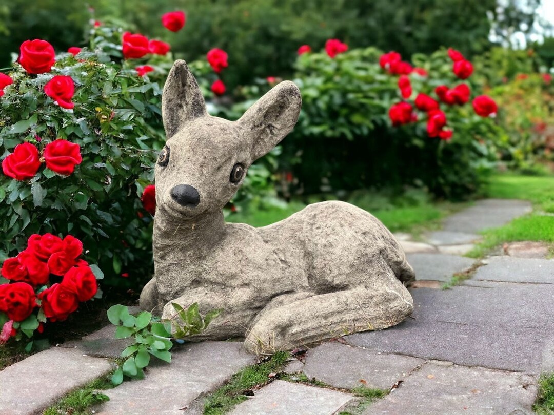 Fawn Statue Laying Deer Garden Statue Newborn Fawn Ears up Deer Animal ...