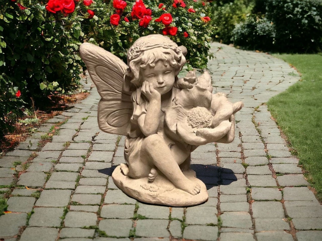 Large Pixie Sitting Pixie Girl Statue Sitting Girl Concrete Statue ...