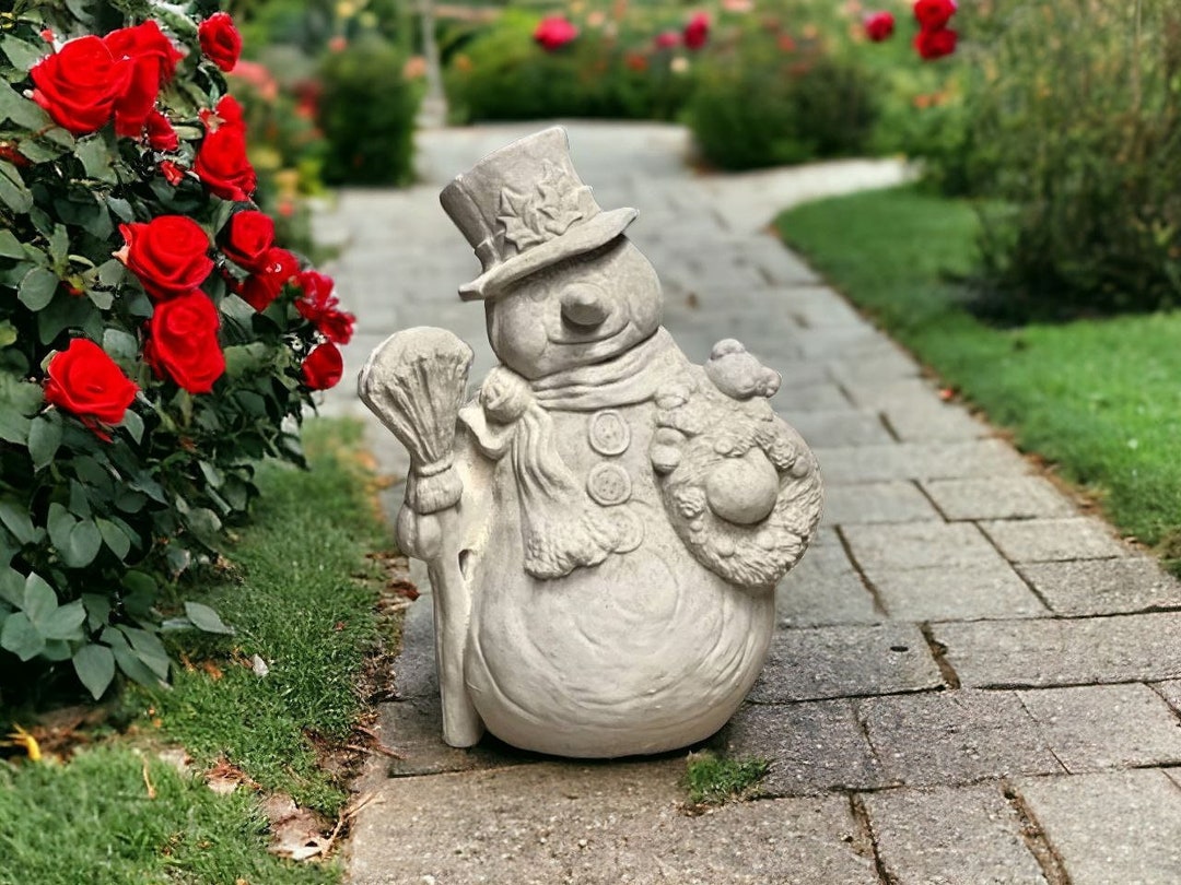 Extra Large Snowman Concrete Statue Snowman With Broom Massive Figure ...