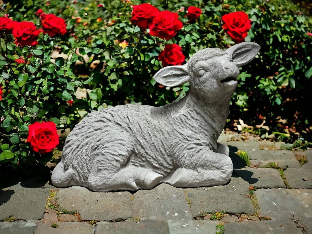 Concrete Lamb Laying Sheep Detailed Sheep Figure Resting Lamb Statue ...