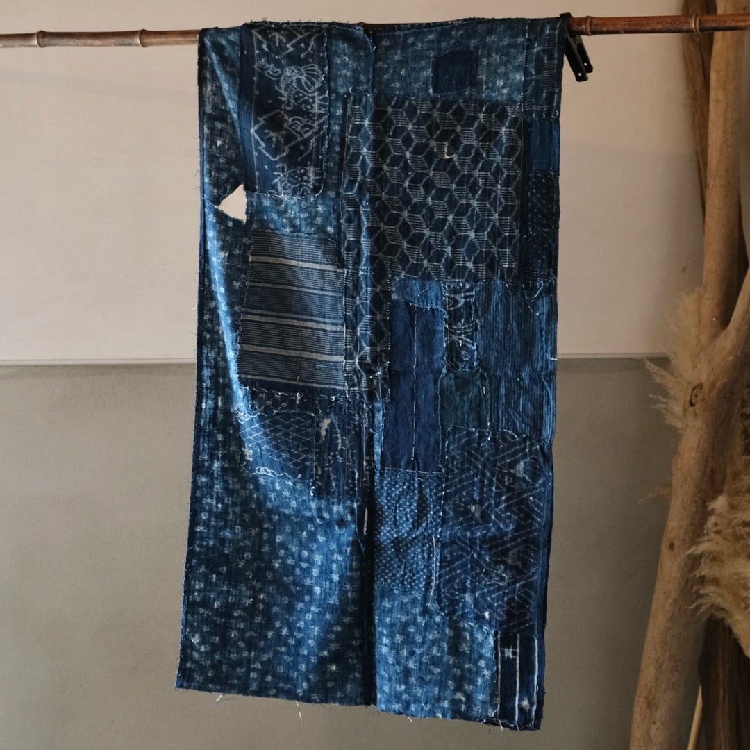 Vintage Japanese Boro Fabric Kasuri Sashiko Aizome Indigo-dyed Katazome ...