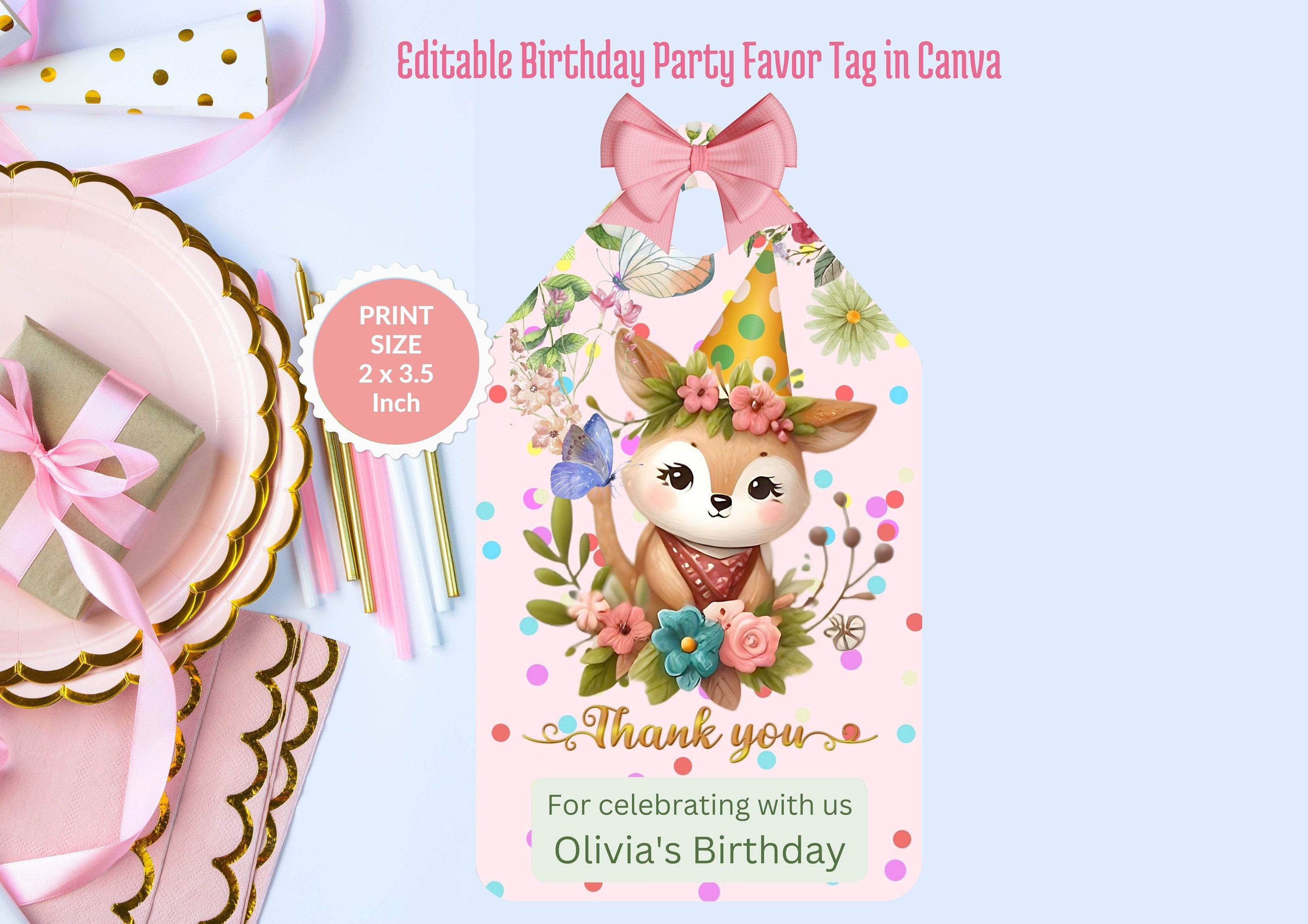 Editable Birthday Gift Tag in Canva Cute Woodland Animals Theme ...