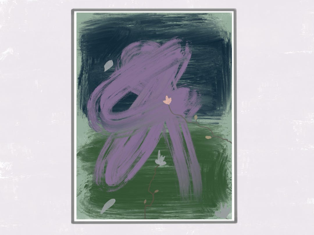 Abstract Bushy Shrub Art Print, Forest Landscape: Teal, Lilac, and ...
