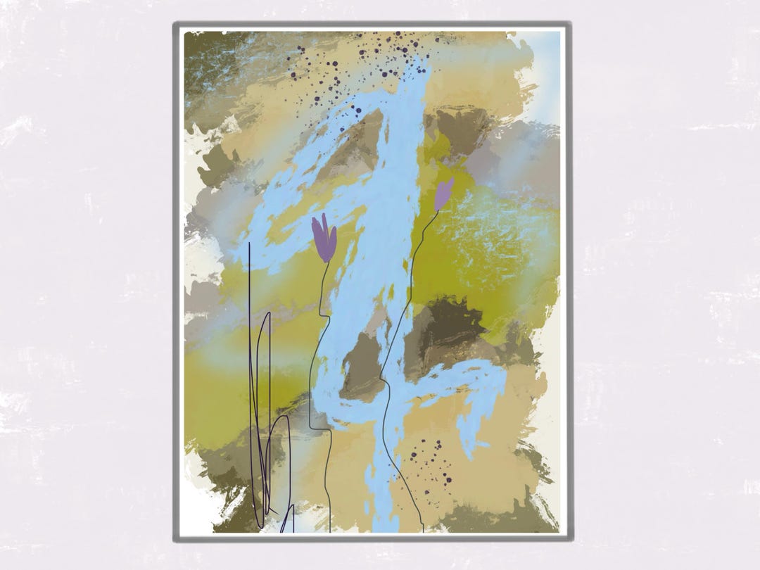 Abstract Conifer Shrub Art Print, Urban Landscape: Mocha Blue, Olive ...