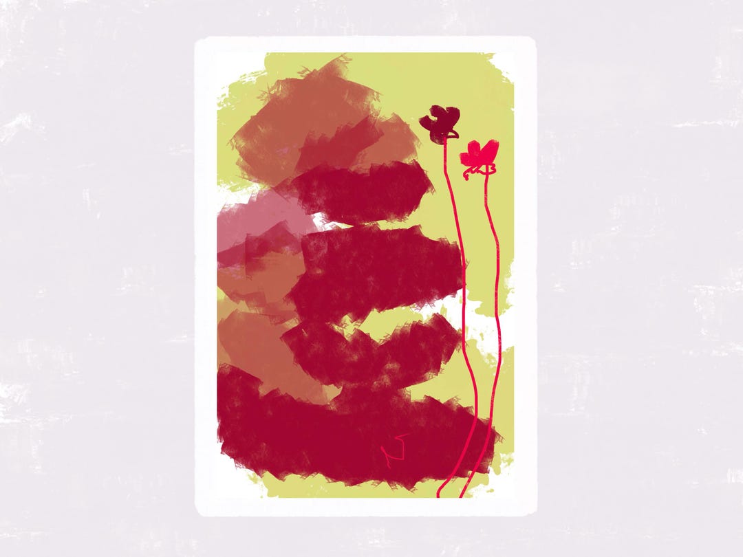 Red Conifer Wall Art Printable, Abstract Tree Painting, Botanical Print ...