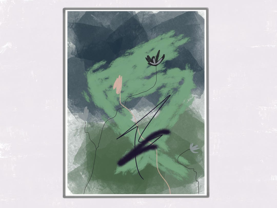 Abstract Bushy Shrub Art Print, Forest Landscape Foliage (digital ...