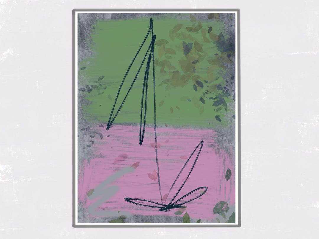 Abstract Bushy Shrub Art Print, Forest Landscape Foliage: Pink & Green ...