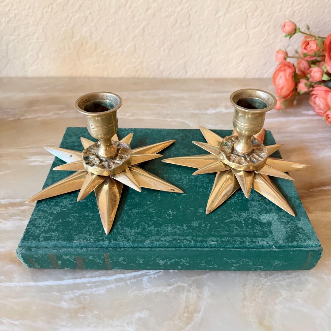 Vintage Brass Mid-century Atomic Star Candle Holders – Pair - Etsy