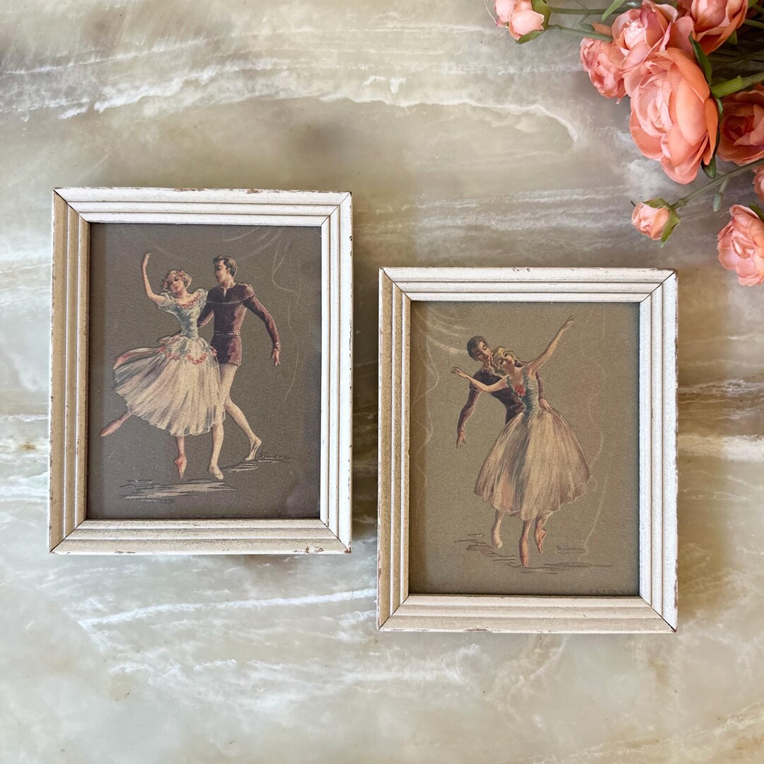 Vintage Pair of Simone Ballet Prints, Framed Dancers, Romantic Framed ...