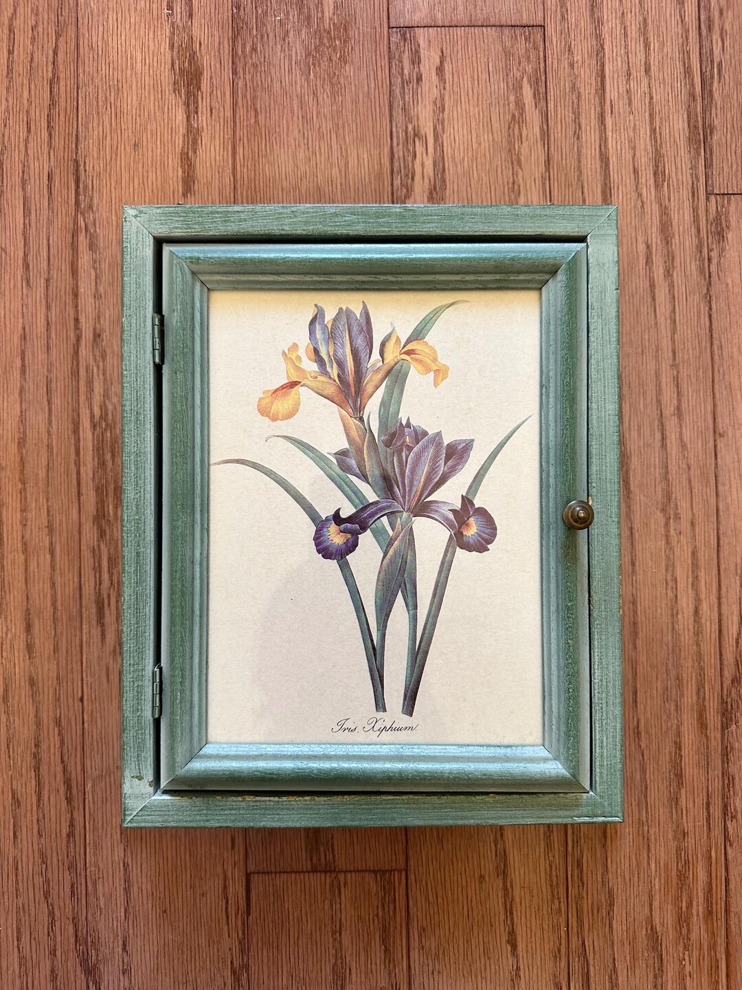 Vintage Wall Hanging Jewelry Wooden Glass Box or Key Cabinet With Iris ...