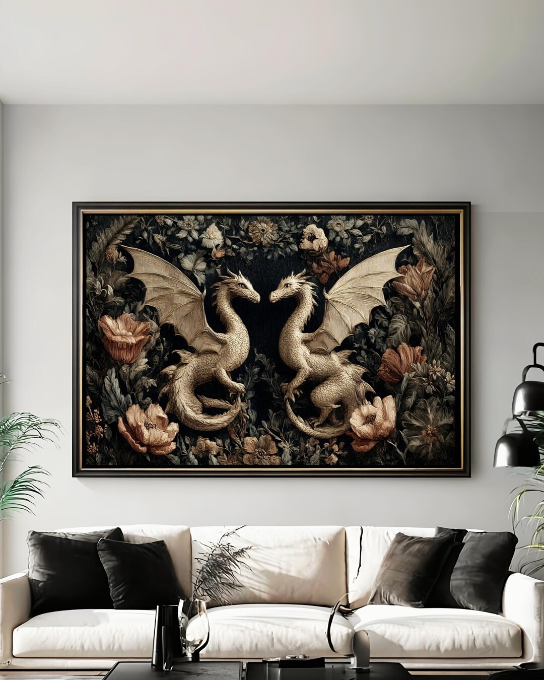 Dragon Wall Art Dark Fantasy Floral Print Elegant Mythical Creature Decor - Etsy