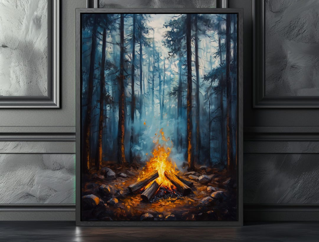 Vintage Campfire Wall Art - Rustic Forest Print - Camping Theme Decor ...