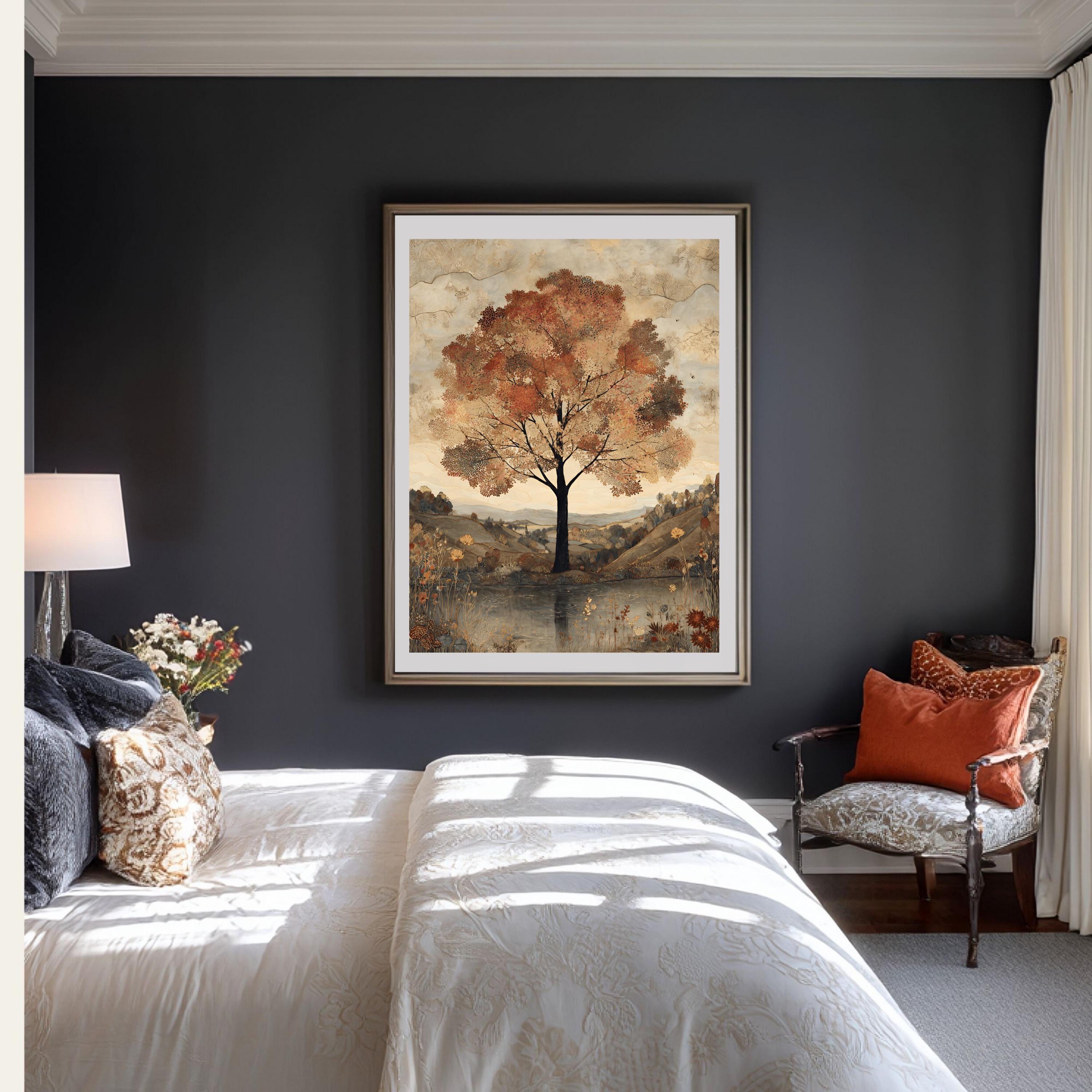 Autumn Tree Wall Art, Neutral Landscape Canvas, Elegant Nature Inspired ...