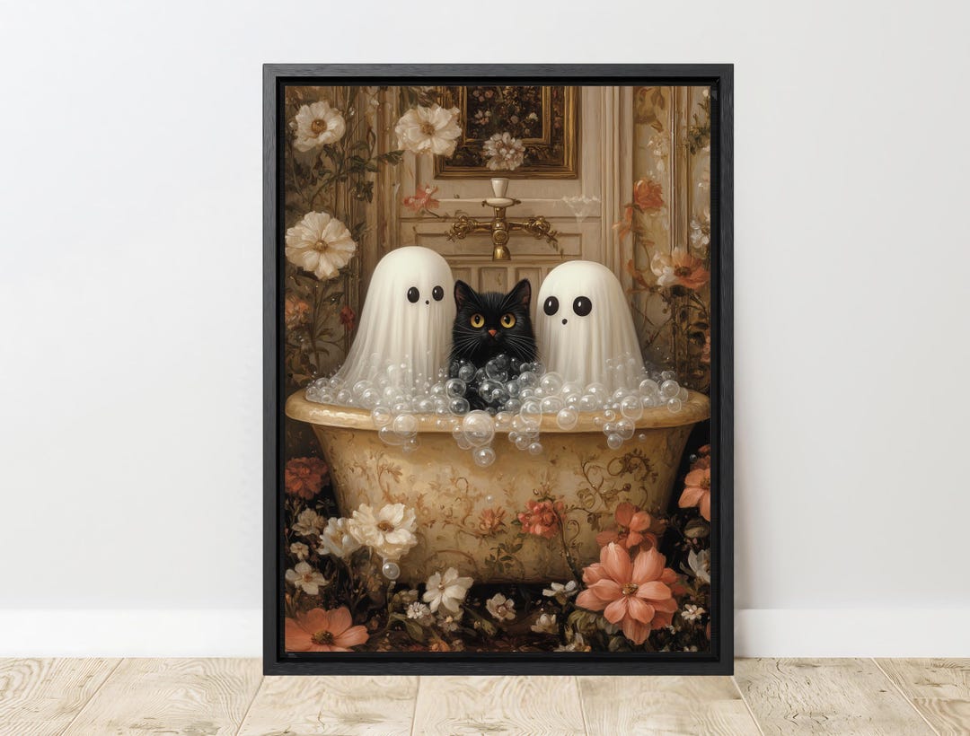 Dark Cottagecore Ghost Cat Wall Decor, Spooky Cat Print & Vintage Ghost ...