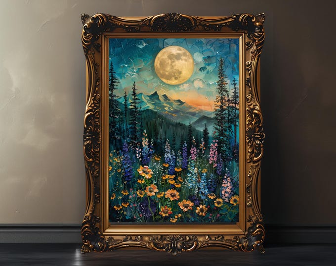 Floral Moon Print, Moon Print Wall Art, Celestial Wall Decor, Moon and ...