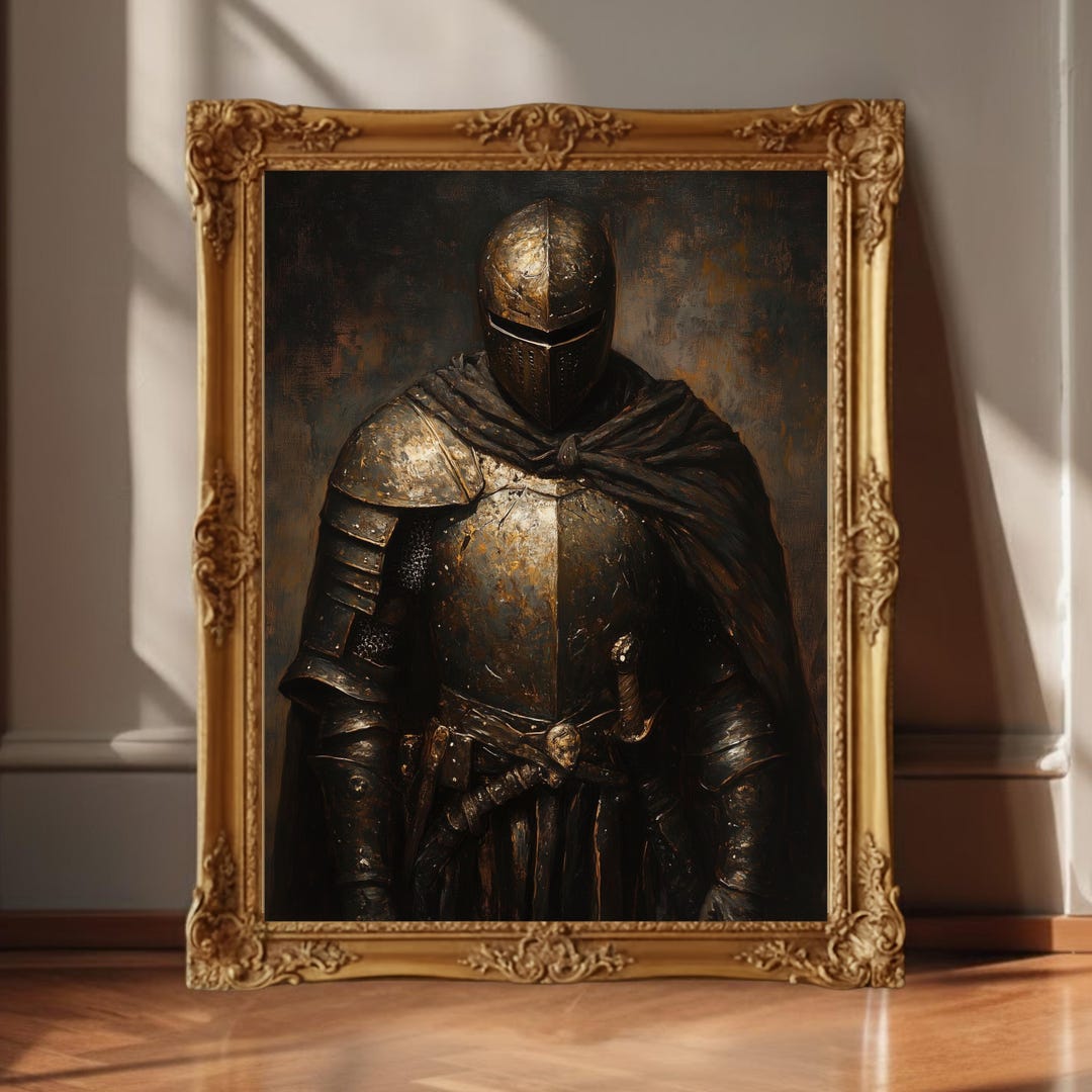 Gothic Medieval Knight Print, Dark Academia Wall Art Canvas, Moody ...