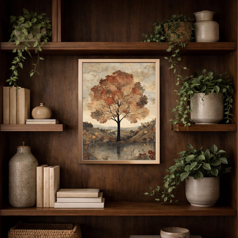 Autumn Tree Wall Art, Neutral Landscape Canvas, Elegant Nature Inspired ...