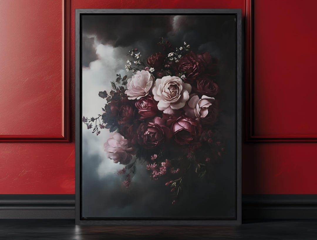 Dark Flower Moody Floral Art Print, Vintage Canvas Decor, Dark Nature ...