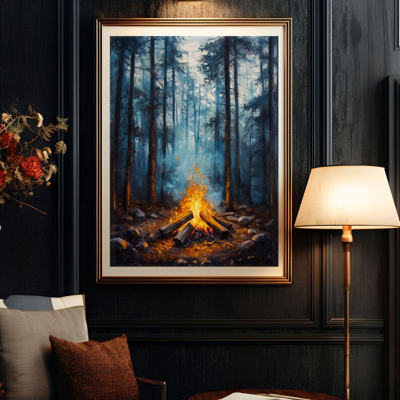 Vintage Campfire Wall Art - Rustic Forest Print - Camping Theme Decor ...