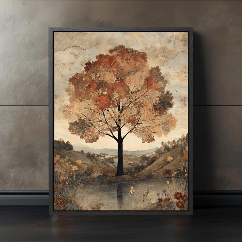 Autumn Tree Wall Art, Neutral Landscape Canvas, Elegant Nature Inspired ...