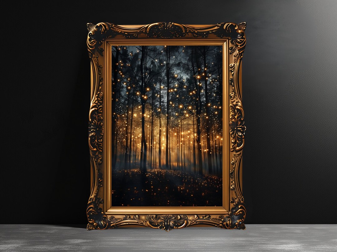 Enchanted Forest Firefly Art Print Botanical Wall Art, Landscape Canvas ...
