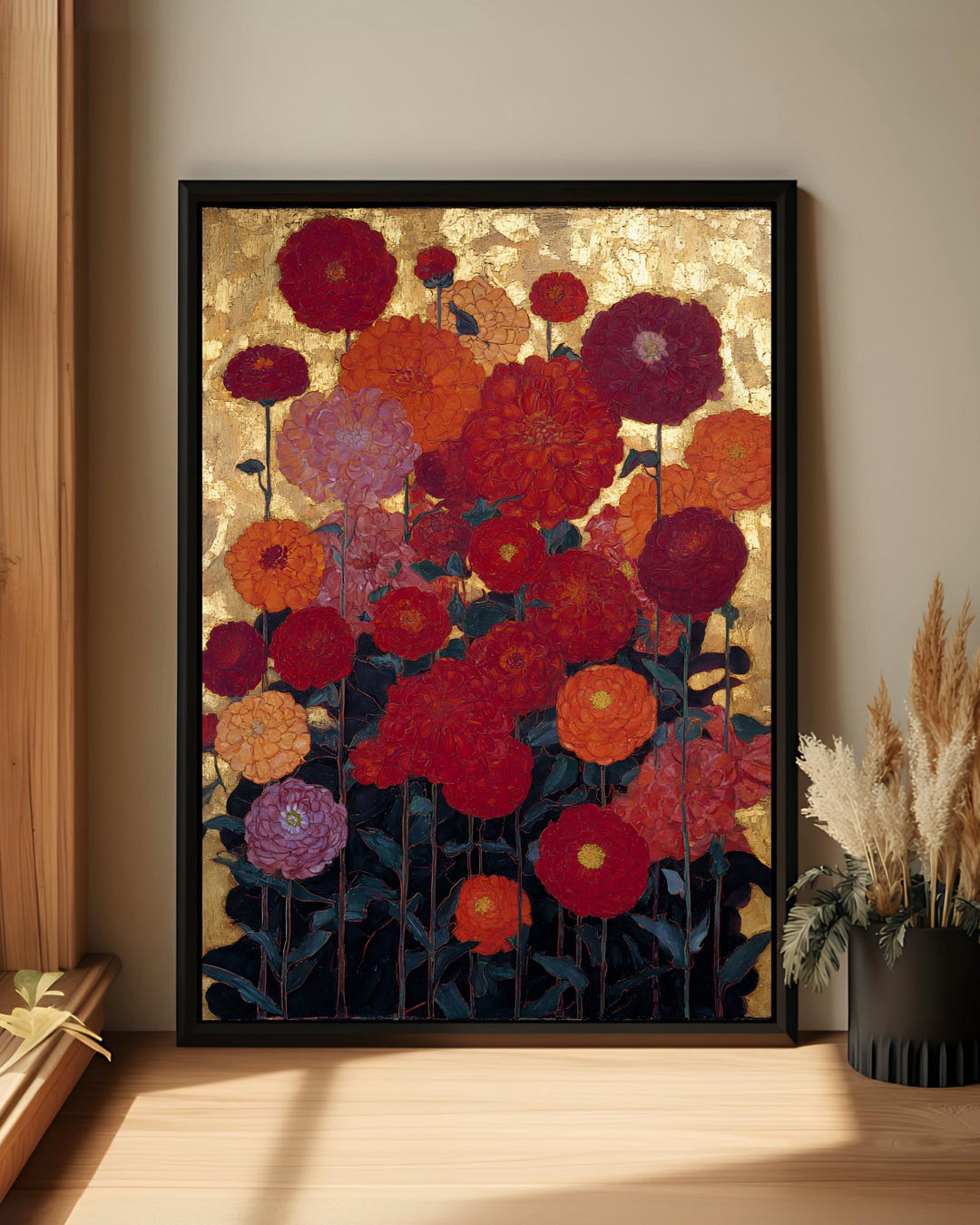 Red Floral Wall Art: Vintage Botanical Print, Elegant Statement Decor ...