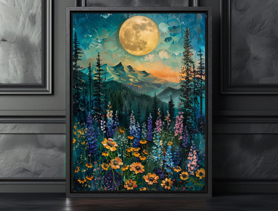Floral Moon Wall Art. Wildflower Moon Wall Art, Dark Cottagecore ...