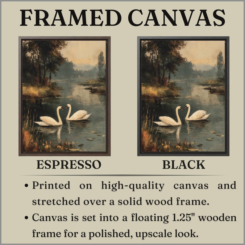 Vintage Lake Painting Landscape Elegant Nature Scene Canvas Print Swan ...