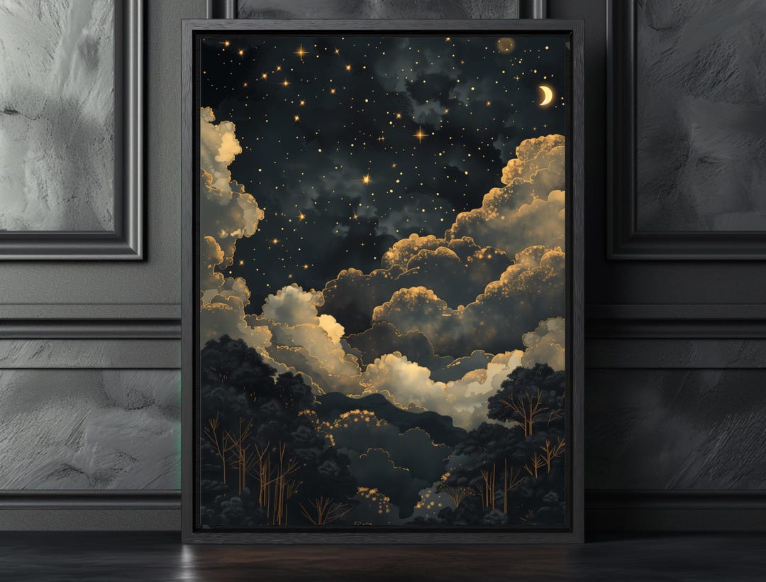 Dark Moody Celestial Landscape, Abstract Cloud Art Print, Vintage Sky ...