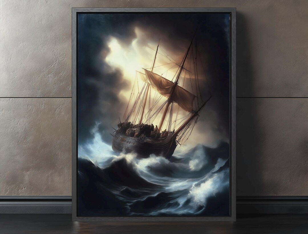 Dark Wall Art Moody Coastal Vintage Canvas, Maritime Ocean Night ...