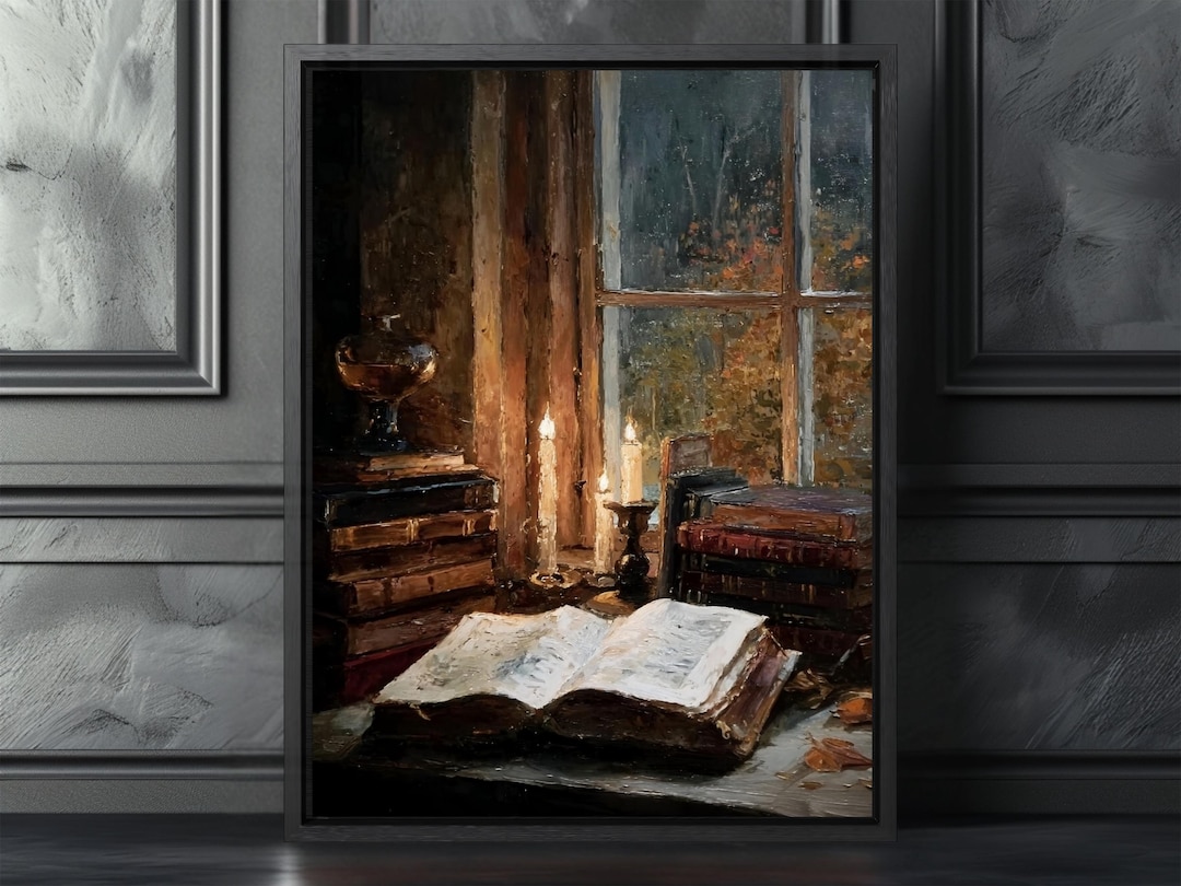 Dark Academia Candlelit Library Wall Art, Antique Book Print, Vintage ...