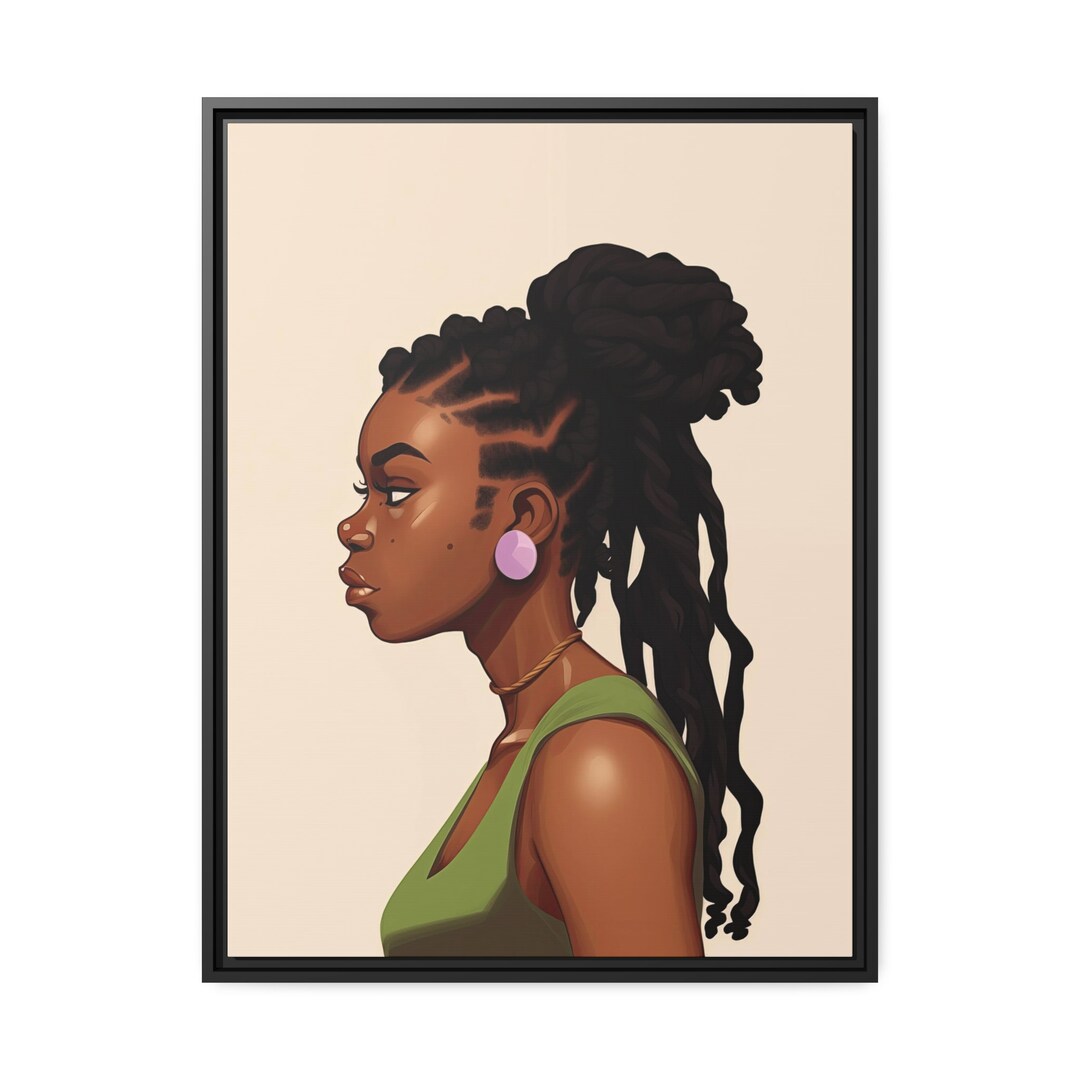 Black Locks Side Profile Portrait Graphic Wall Art // Matte Canvas ...