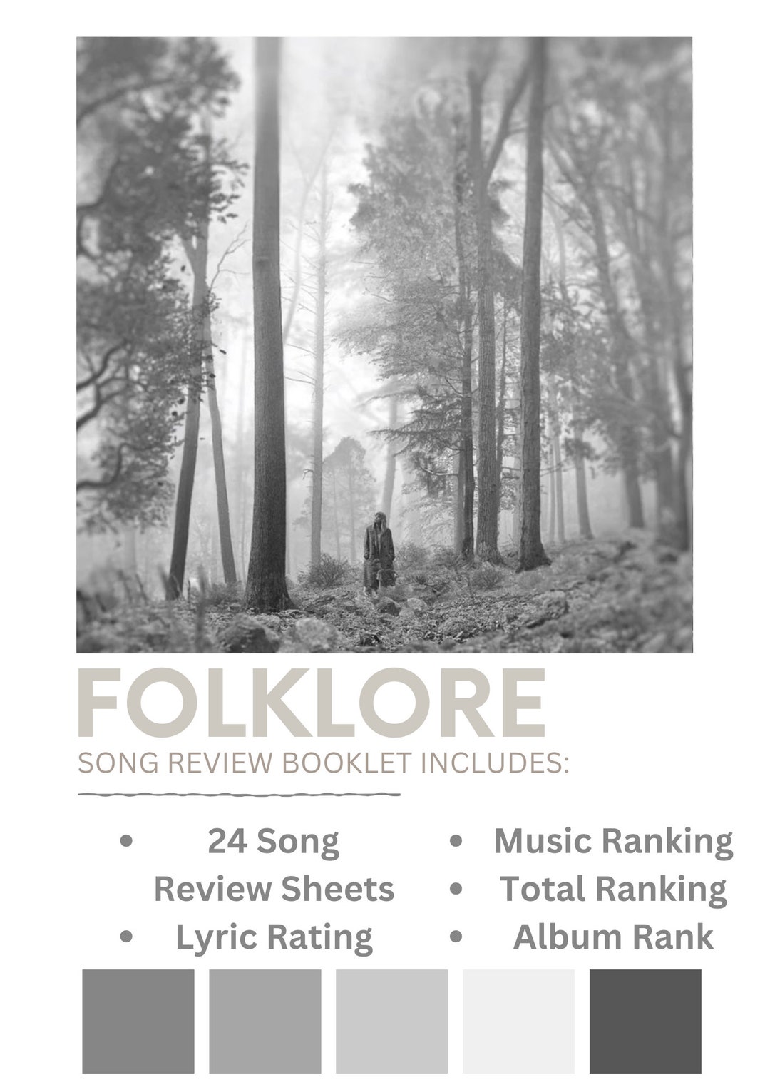 Folkore Album Song Review Booklet - Etsy