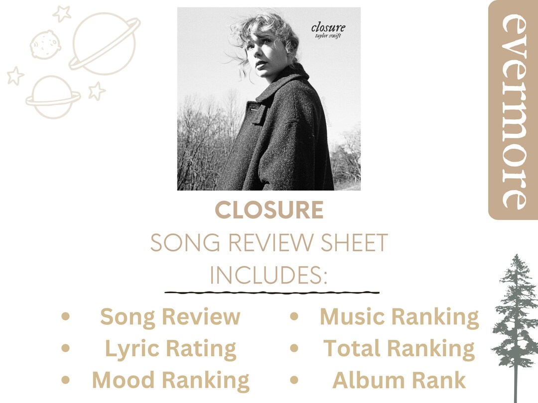 Closure Taylor Swift Song Review Sheet - Etsy