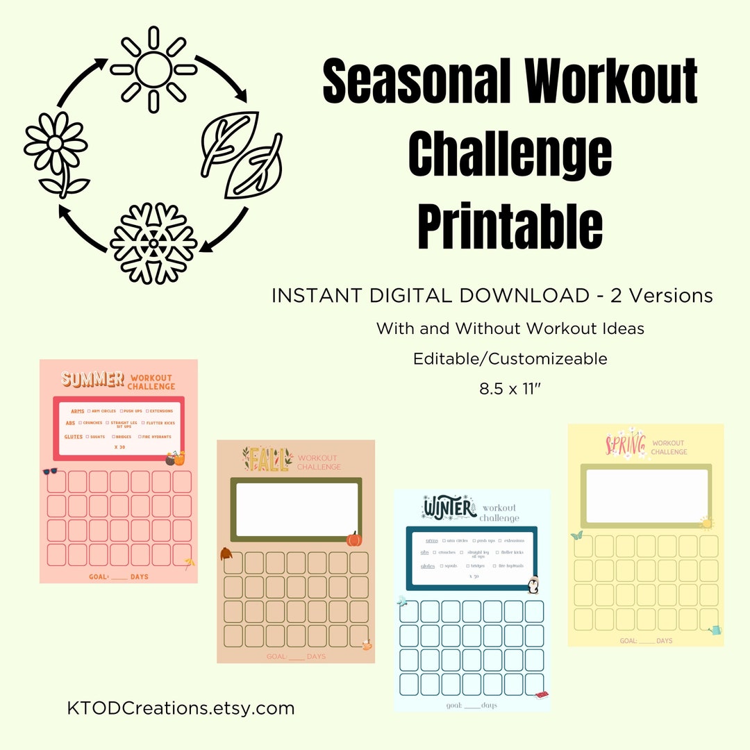 Seasonal Workout Challenge Printable, Letter, Instant Download - Etsy