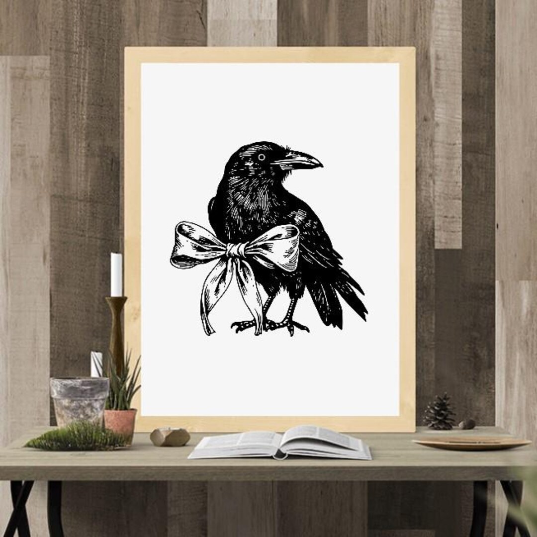 Vintage Crow Wearing Bow, Vintage Wall Art, Home Decor, Gift, Digital ...