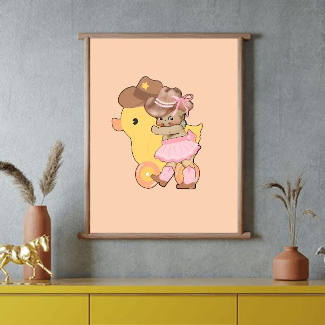 Vintage Kewpie Coquette Cowgirl, Wall Art, Gift, Minimalist, Duck, Wall ...