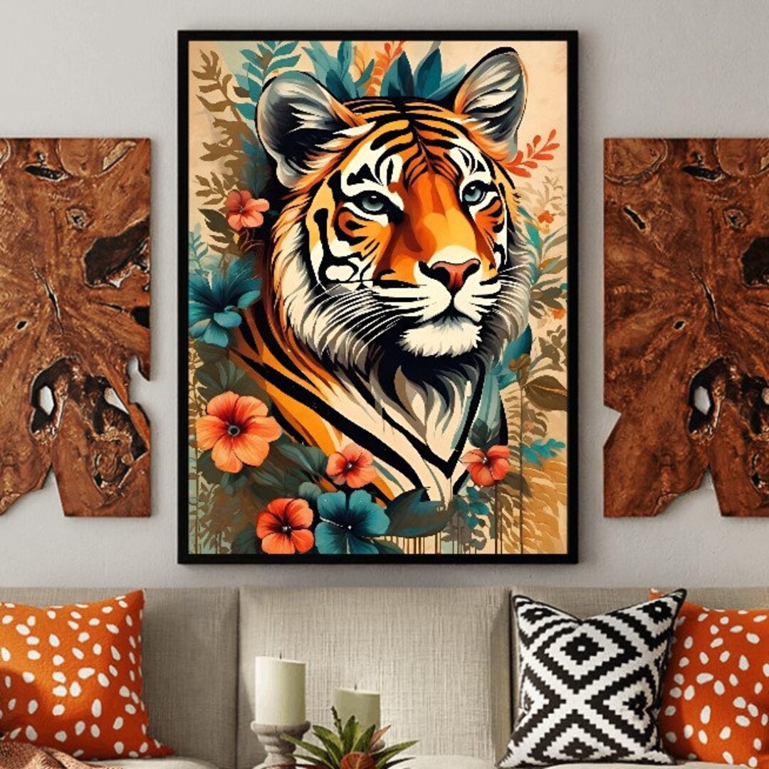 Beautiful Tiger Wildflower Tiger Home Decor Wall Art Digital Print - Etsy