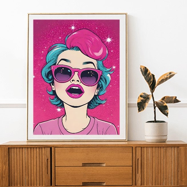 Retro Woman Pop Art Home Decor Digital Print Unique Wall Art Eclectic ...