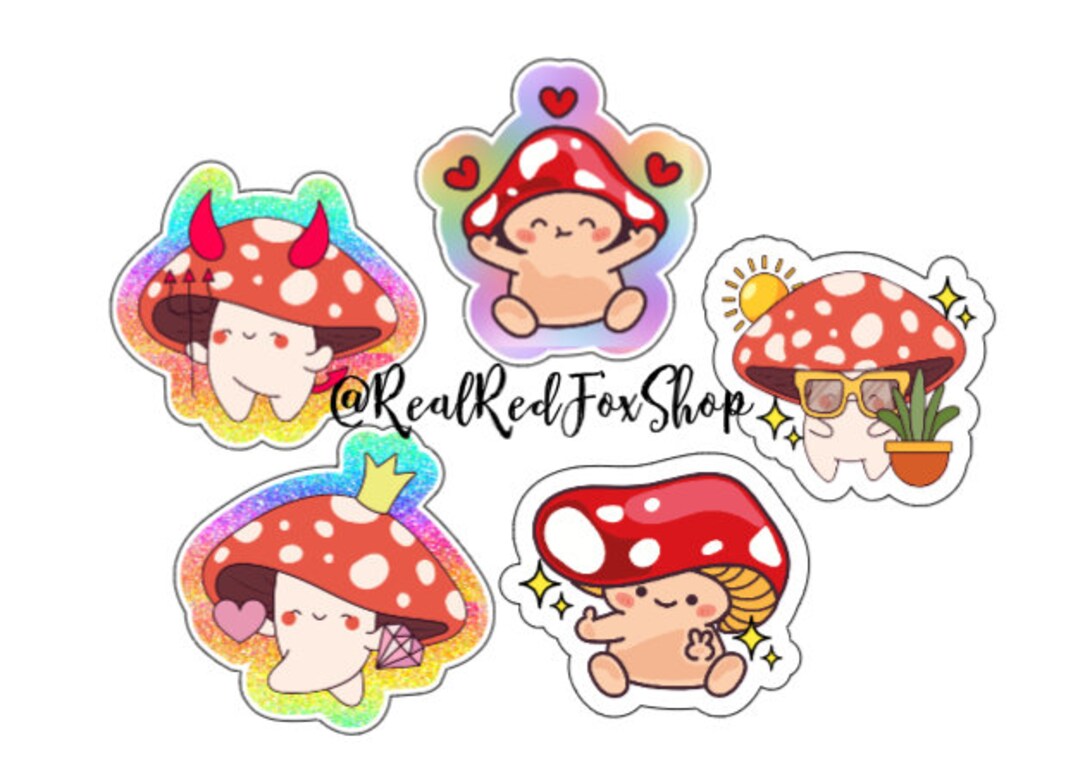 Cute Kawaii Mushroom Mushroom Sticker Bundle Kawaii Vinyl Sticker Water ...